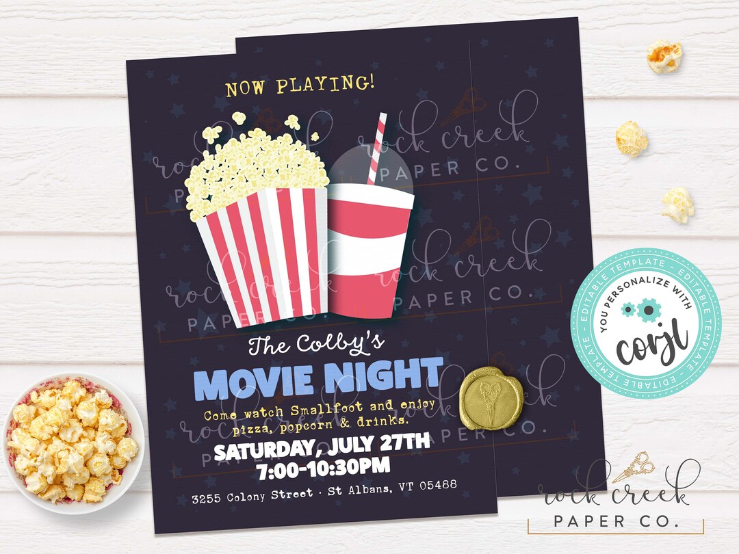 Backyard Movie Invitation, Movie Night Invitation, Night at the Movies ...