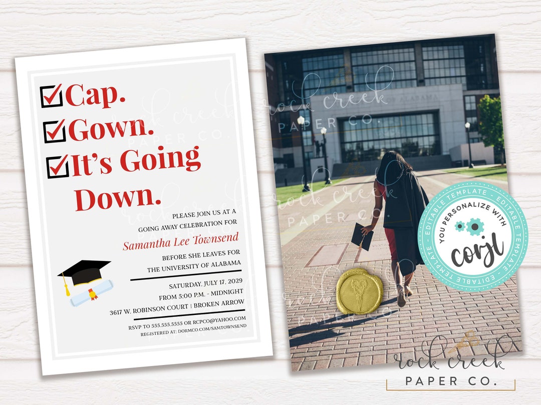 Cap & Gown College Send off Invitation, Going Away Party, Farewell ...