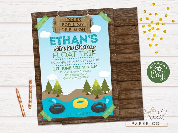 Float Trip Birthday Invitation, Inner Tube Floating, River Float ...