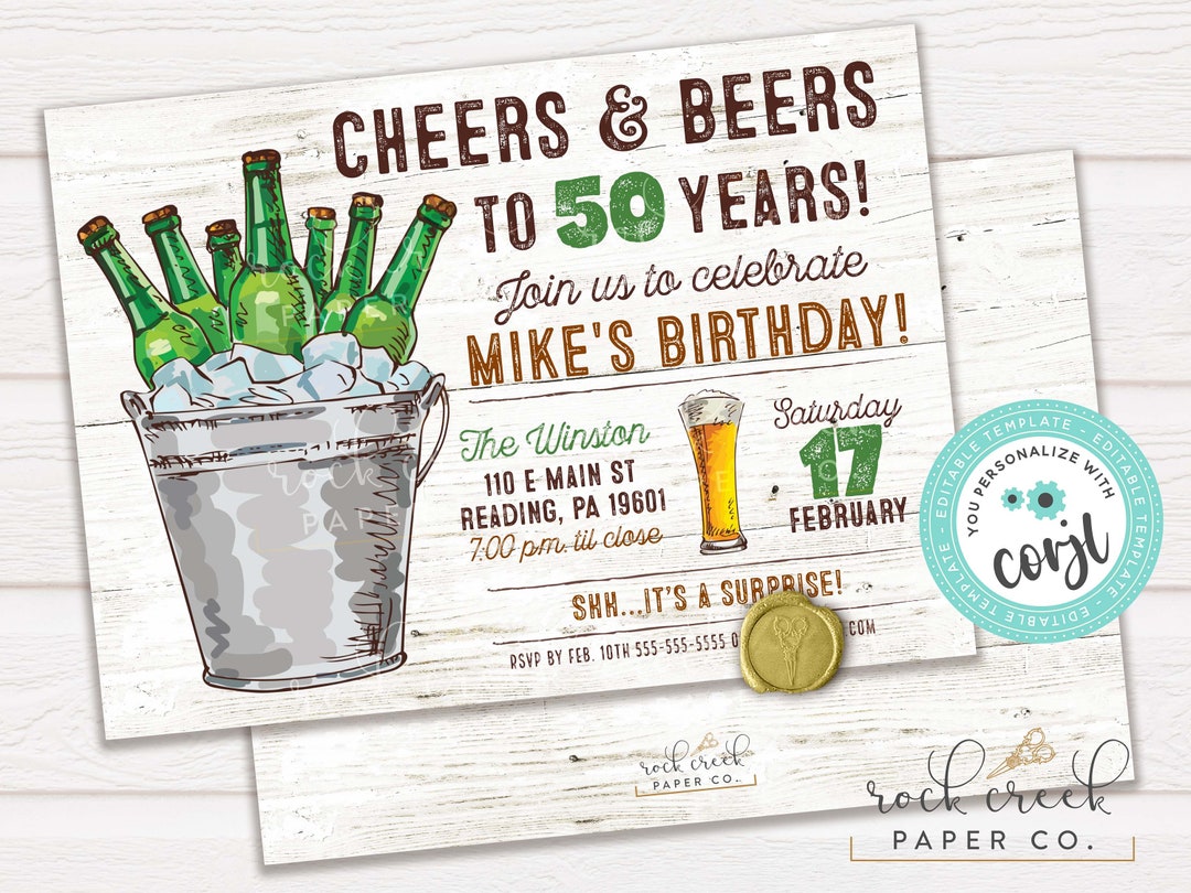 Beer Bucket Birthday Invitation, Cheers & Beers Invitation, Bar Party ...