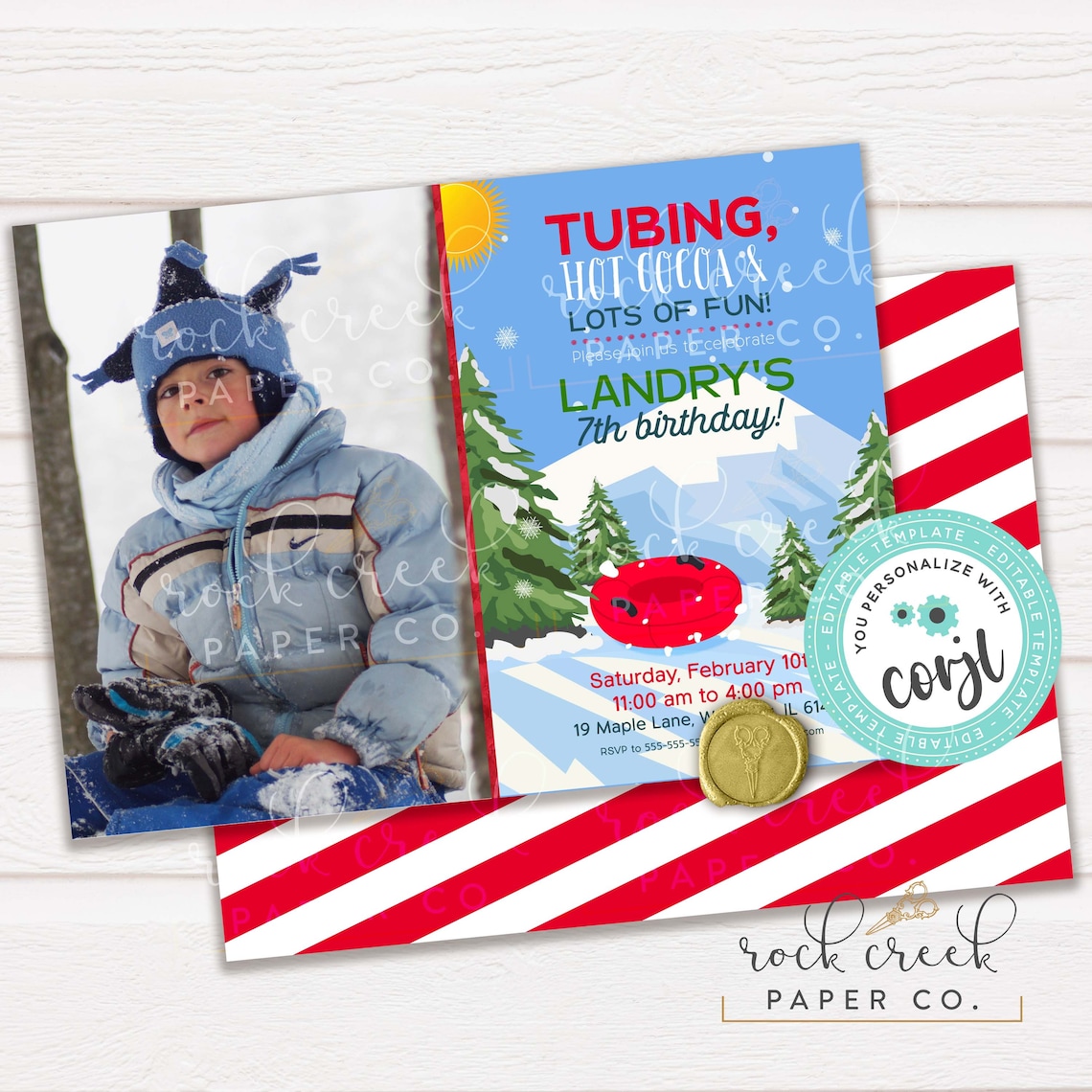 Snow Tubing Birthday Invitation: Editable Party Template (instant ...