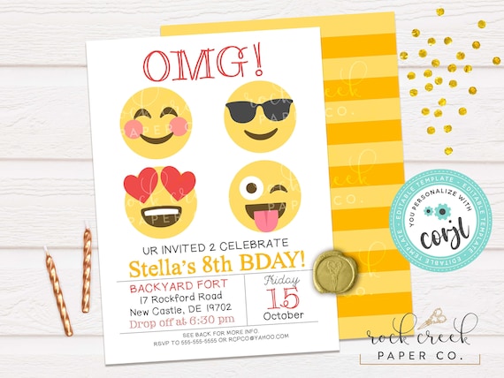 Emoji Birthday Invitation Poem Cute Emoji Birthday Party Invitation