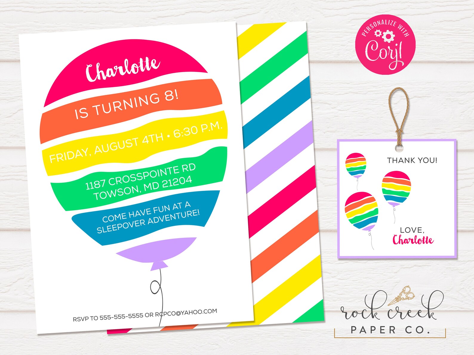 Rainbow Balloon Birthday Invitation Rainbow Birthday Party | Etsy