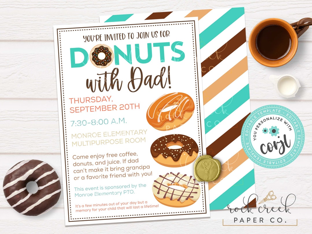 Donuts With Dad Invitation, Donut Breakfast Invitation, Donut ...
