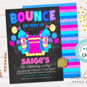Bounce House Birthday Invitation, Neon Inflatable Invitation, Jumping ...