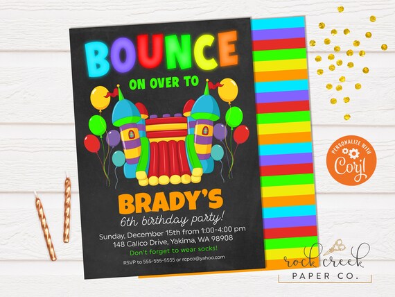 Bounce House Birthday Invitation, Neon Inflatable Invitation, Jumping ...