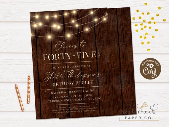 Rustic Wood Birthday Invitation, String Lights Invitation, Digital 21st ...