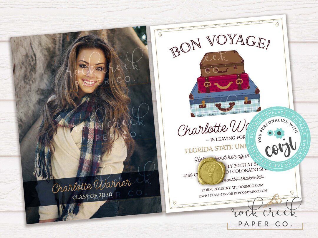 Luggage Stack College Send off Invitation: Editable Party Template ...