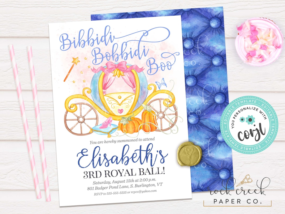 Cinderella's Coach Birthday Invitation, Watercolor Cinderella ...
