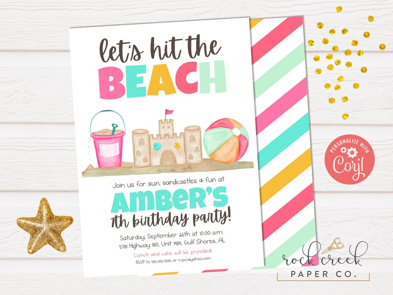 Sandcastles Birthday Invitation Beach Birthday Party Swim | Etsy