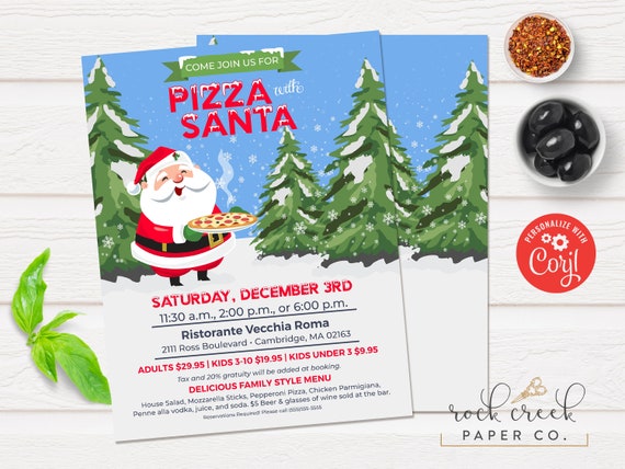 Pizza with Santa Flyer, Pizza with Santa Invitation, Christmas ...
