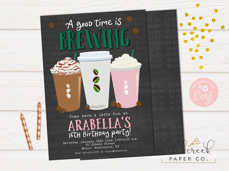 Coffee Birthday Invitation Latte Fun Birthday Invitation Etsy