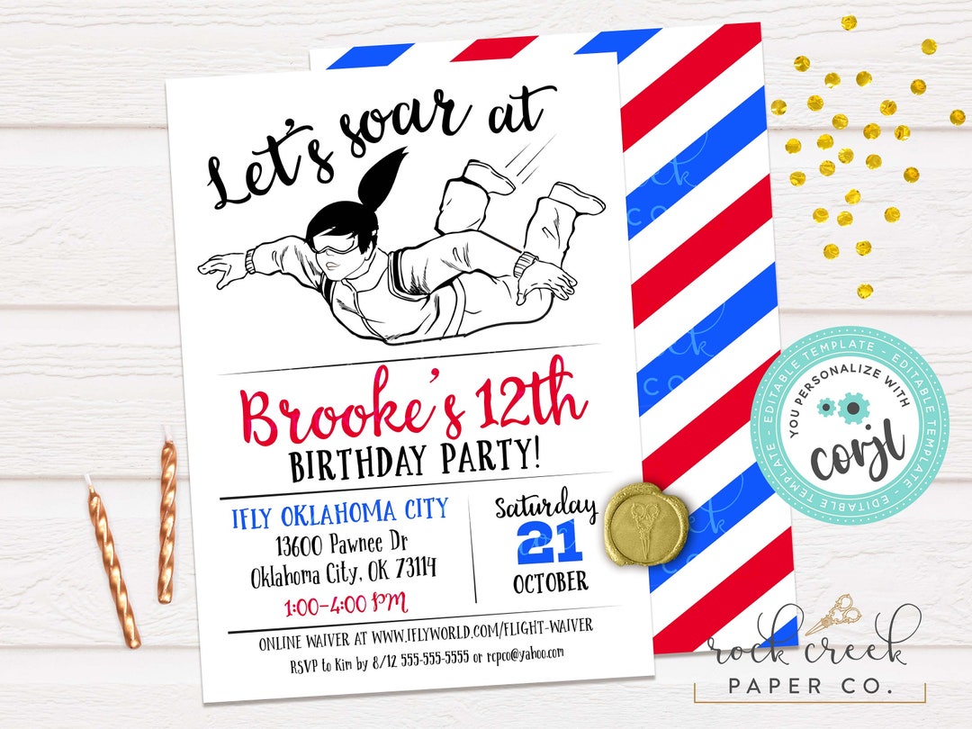 Ifly Skydiving Birthday Invitation: Editable Party Template (instant ...