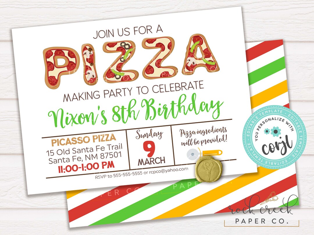 Pizza Birthday Party Invitation, Pizza Making Party, Pizzeria Birthday ...