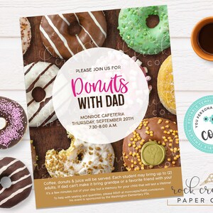 Donuts With Dad Flyer, Donut Breakfast Invitation, Donut Fundraiser ...