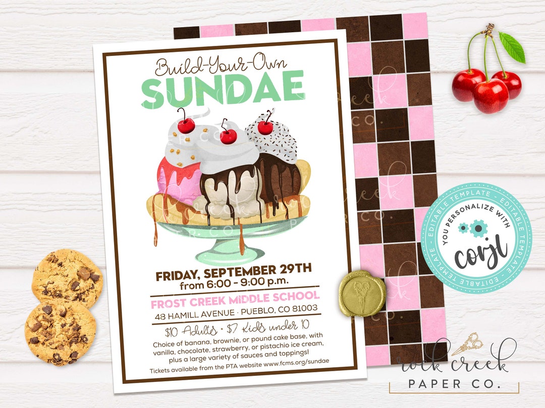Ice Cream Sundae Invitation: Editable Party Template (instant Download ...