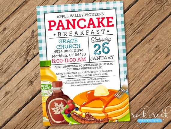 Pancake Fundraiser Invitation, Breakfast Fundraiser, School, Church ...