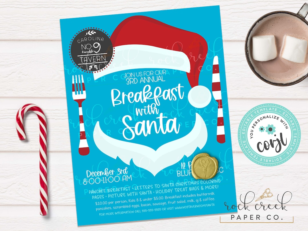 Breakfast With Santa Flyer, Brunch With Santa Flyer, Santa Claus ...