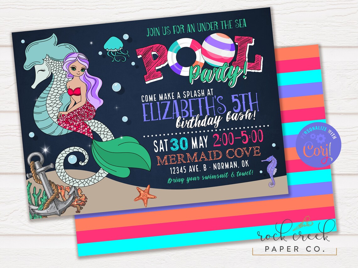 Mermaid Pool Party Invitation Under the Sea Party Swim - Etsy