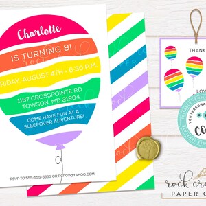Rainbow Balloon Birthday Invitation: Editable Party Templates (instant ...