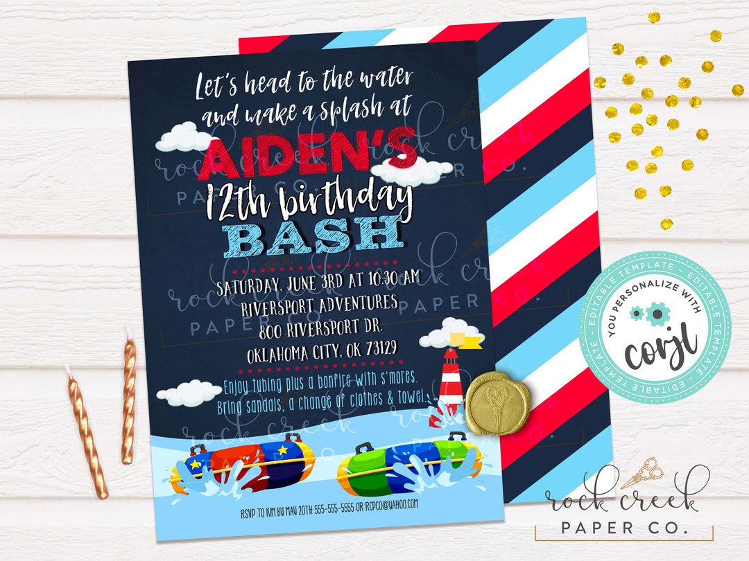 Inner Tubing Birthday Invitation, Float Birthday Invitation, River ...