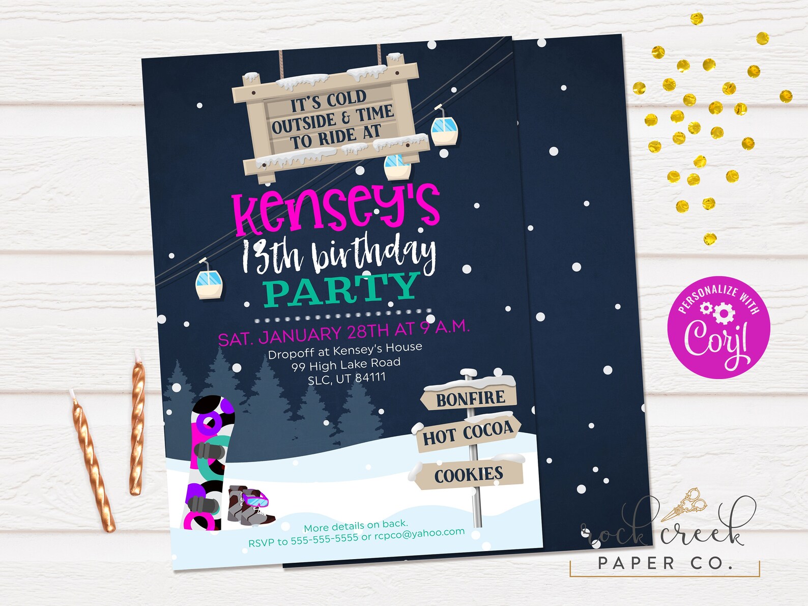 Snowboarding Birthday Invitation Snowboard Party Shred the - Etsy