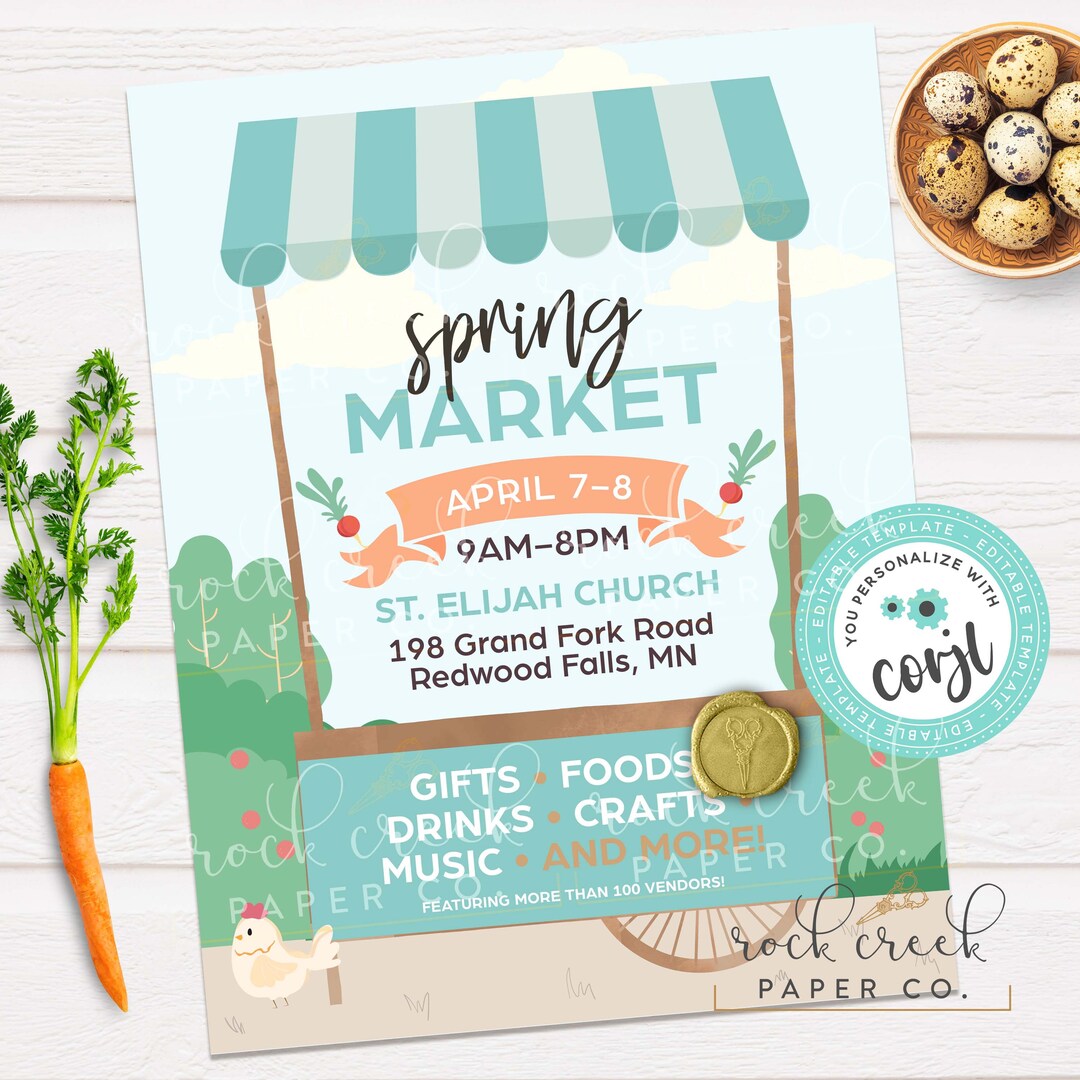 Spring Market Flyer, Farmers Market Flyer, Spring Farm Invite, Spring ...