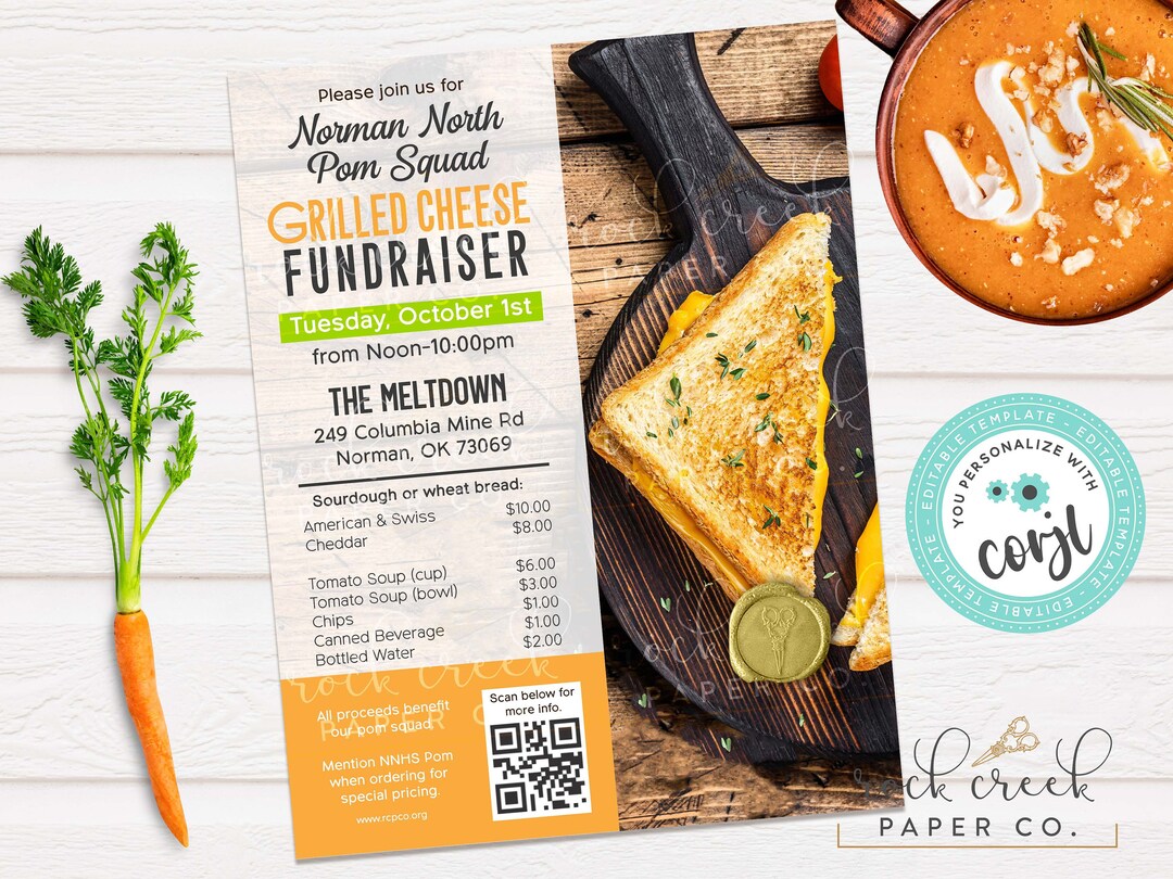 Grilled Cheese Fundraiser Flyer: Editable Template (instant Download ...