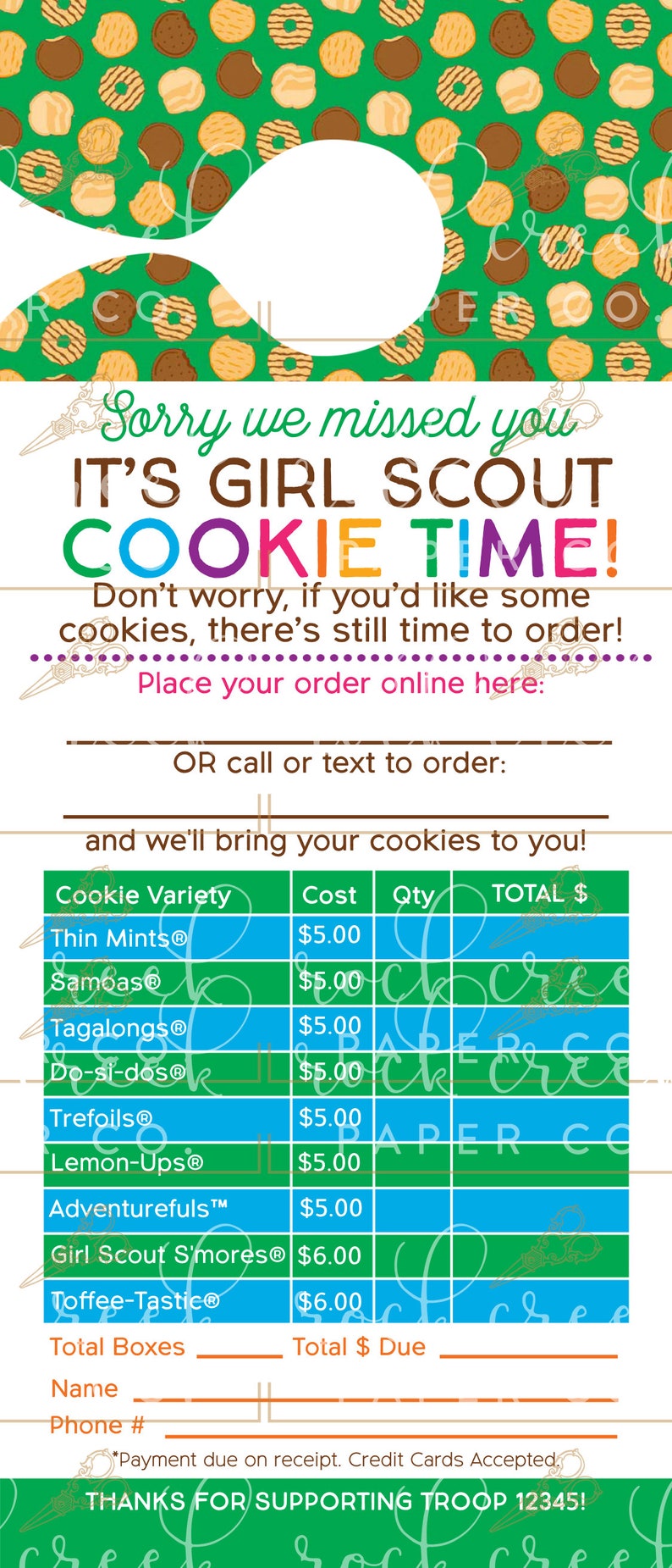 Girl Scout Cookie Door Hanger Sorry We Missed You Door - Etsy