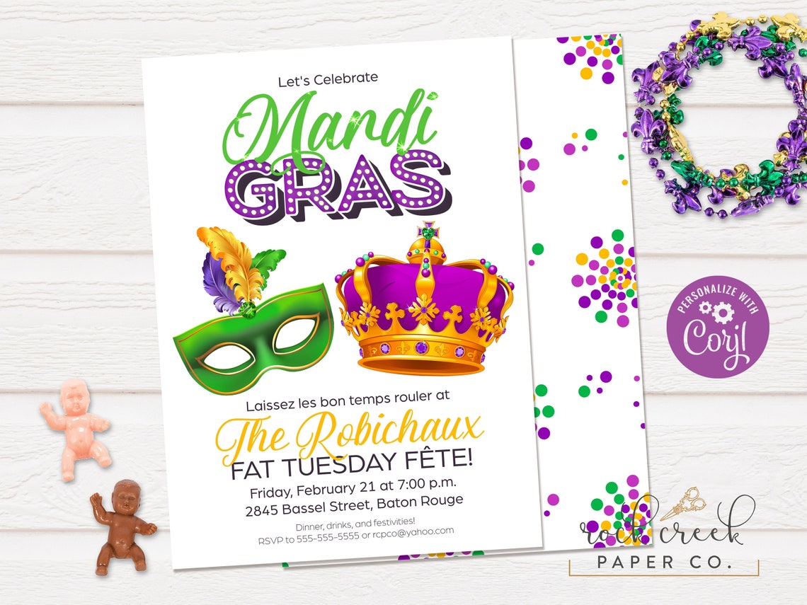 Mardi Gras Invitation Fat Tuesday Party Joe Cain Day King - Etsy