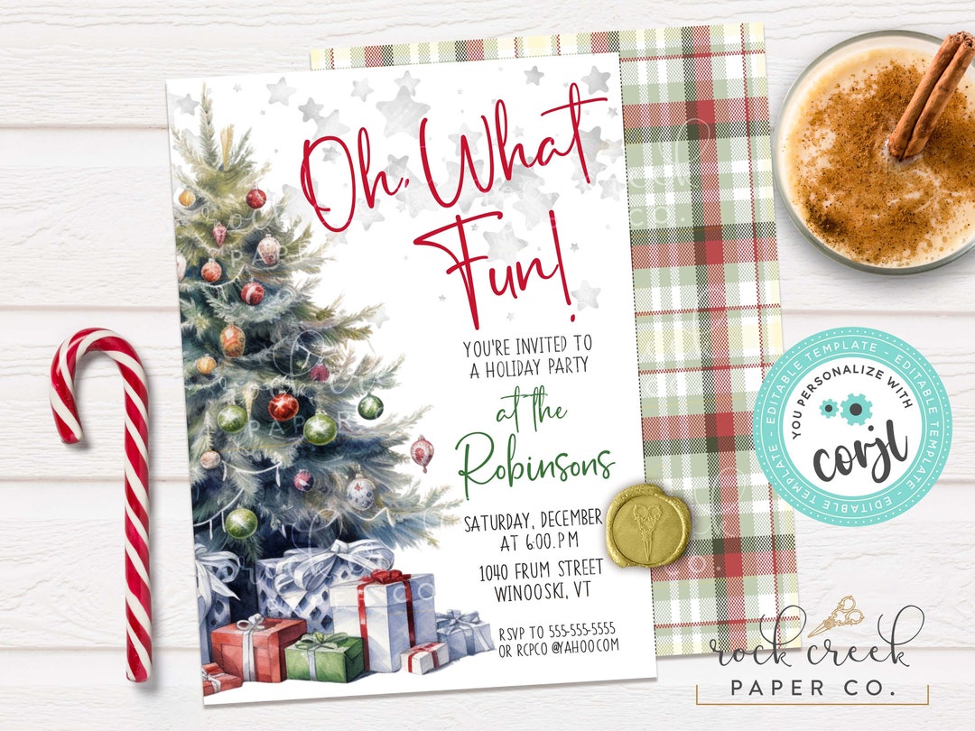 Oh What Fun Invitation, Christmas Tree Invitation, Christmas Invite ...