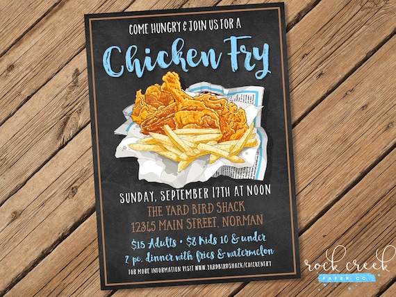 Chicken Fry Invitation, Chalkboard Chicken Fry, Fried Chicken Party ...