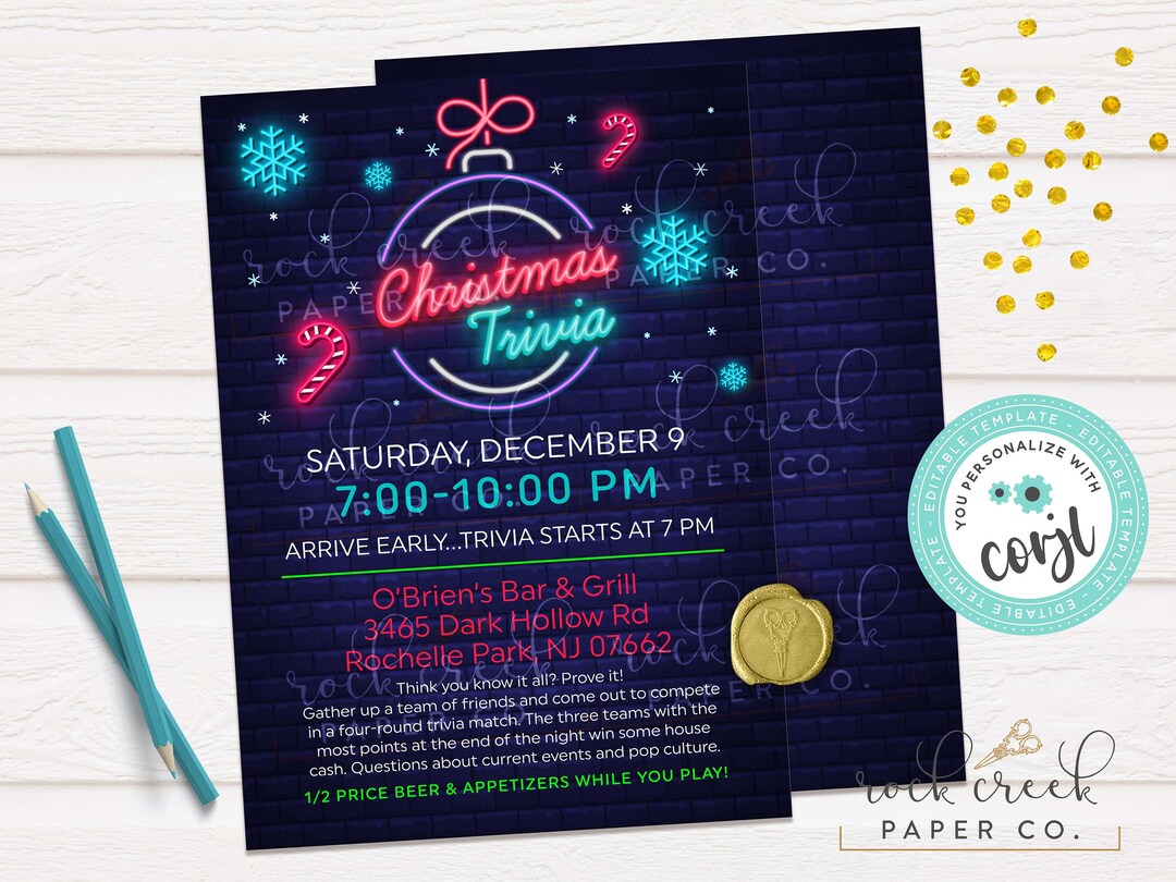 Holiday Trivia Night Invitation, Holiday Trivia Night Flyer, PTA, PTO ...