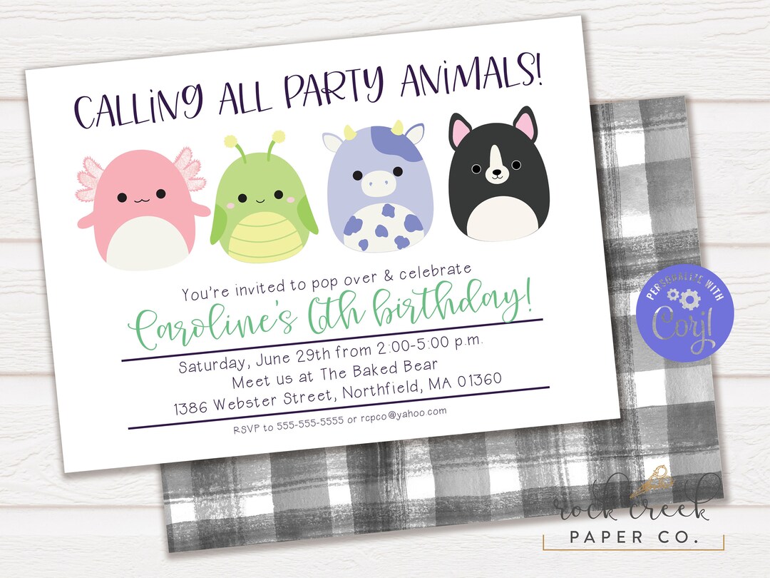 Squish Plush Birthday Invitation Stuffed Animals Invitation - Etsy