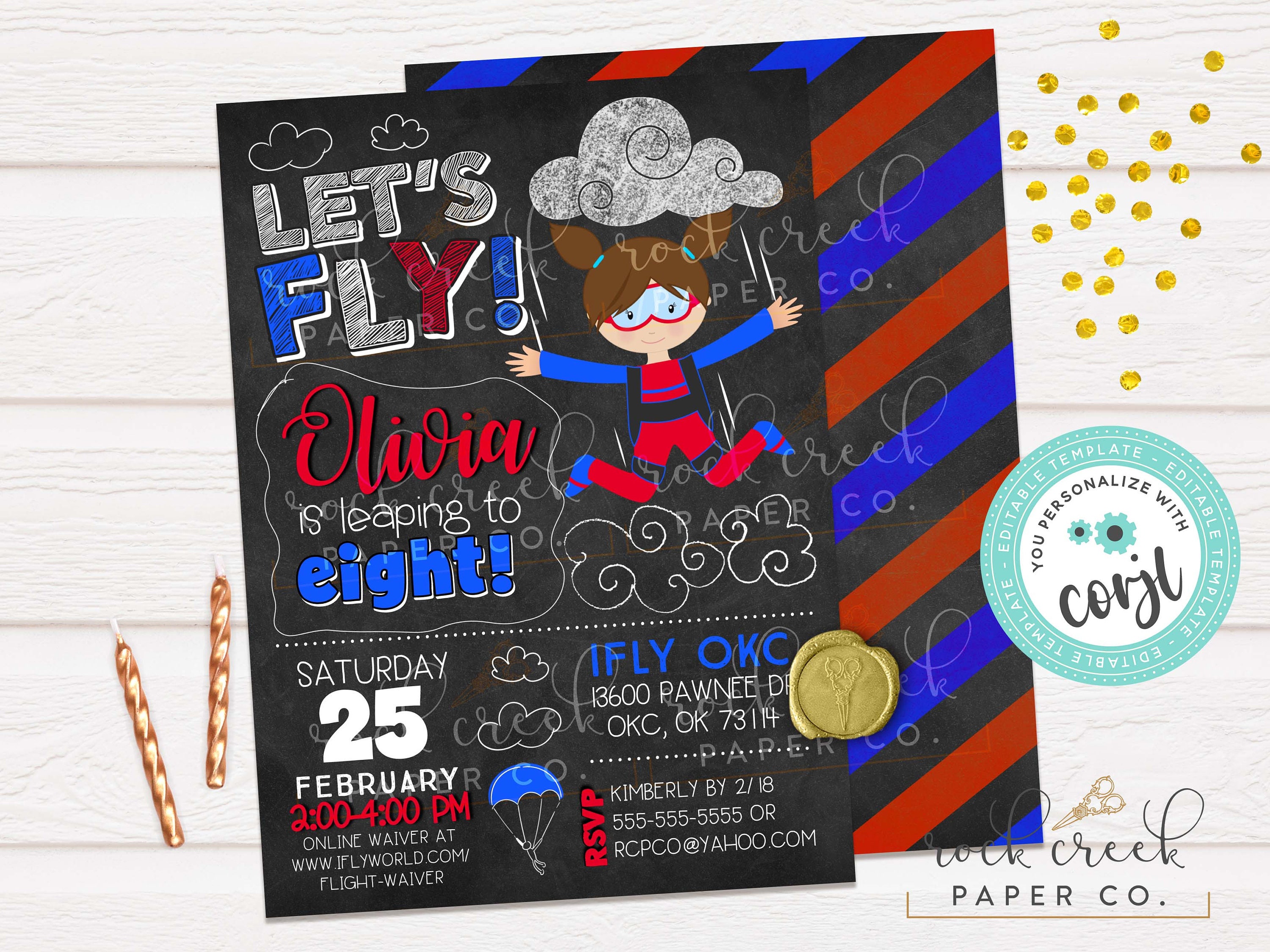 Ifly Skydiving Birthday Invitation: Editable Party Template (digital ...