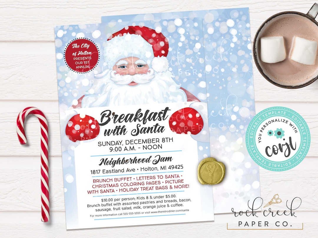 Breakfast With Santa Invitation, Brunch With Santa Flyer, Santa Claus ...