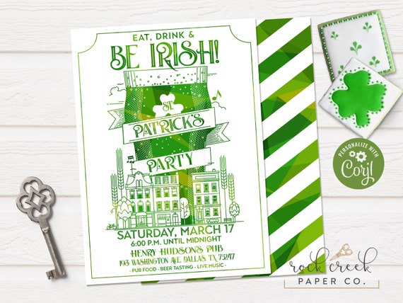 Eat Drink & Be Irish Invitation, St Patrick's Day Party, Pub Crawl ...