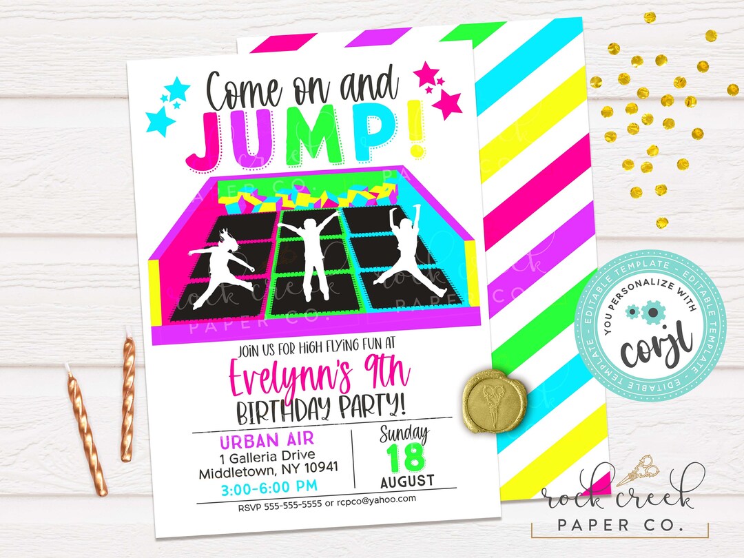 Trampoline Park Birthday Invitation, Bounce Party Invitation, Air Park ...
