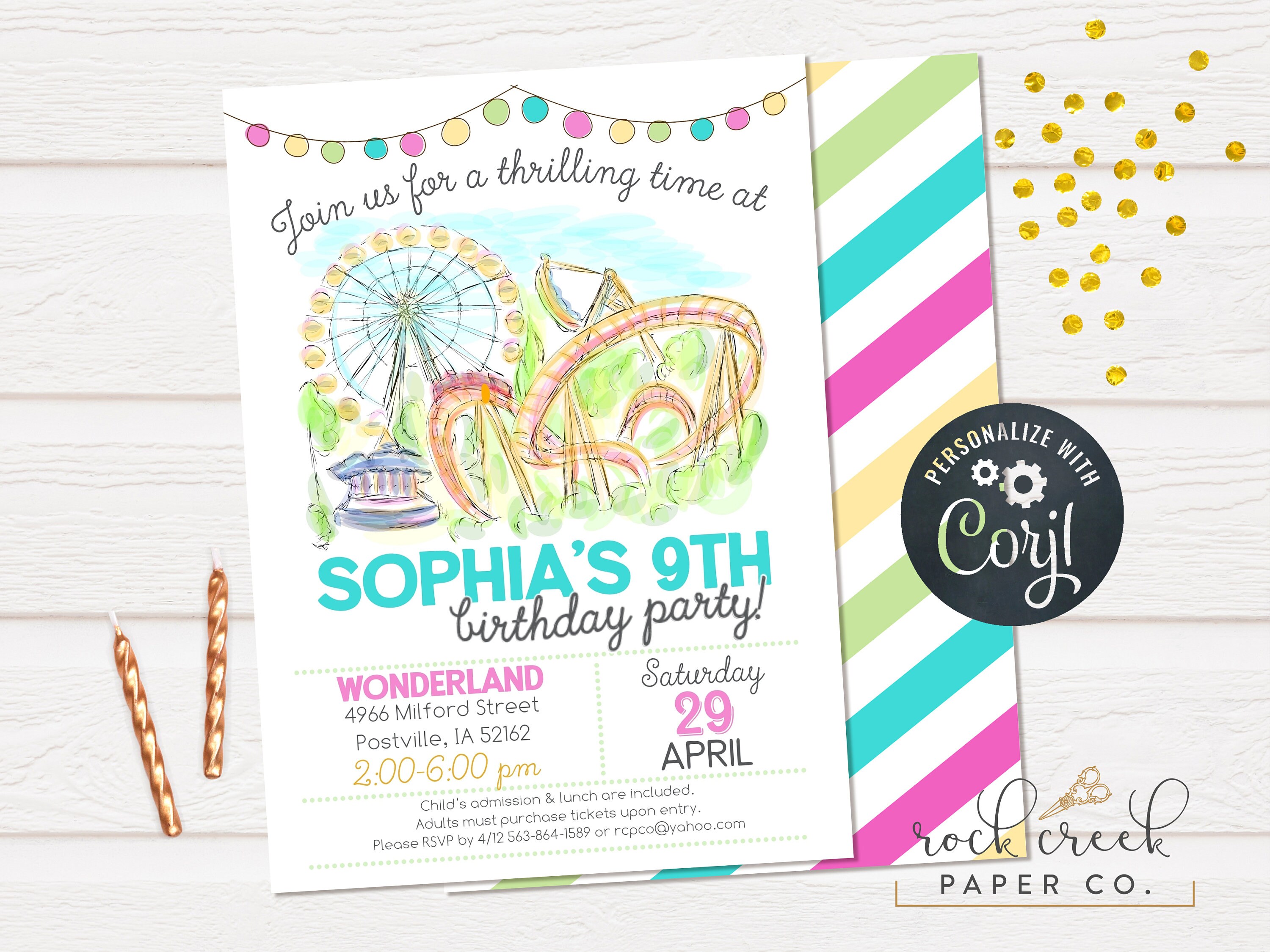Amusement Park Birthday Invitation Amusement Park Party | Etsy