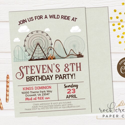 Amusement Park Birthday Invitation Theme Park Party - Etsy