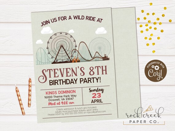 Amusement Park Invitation, Amusement Park Party, Theme Park Invitation ...