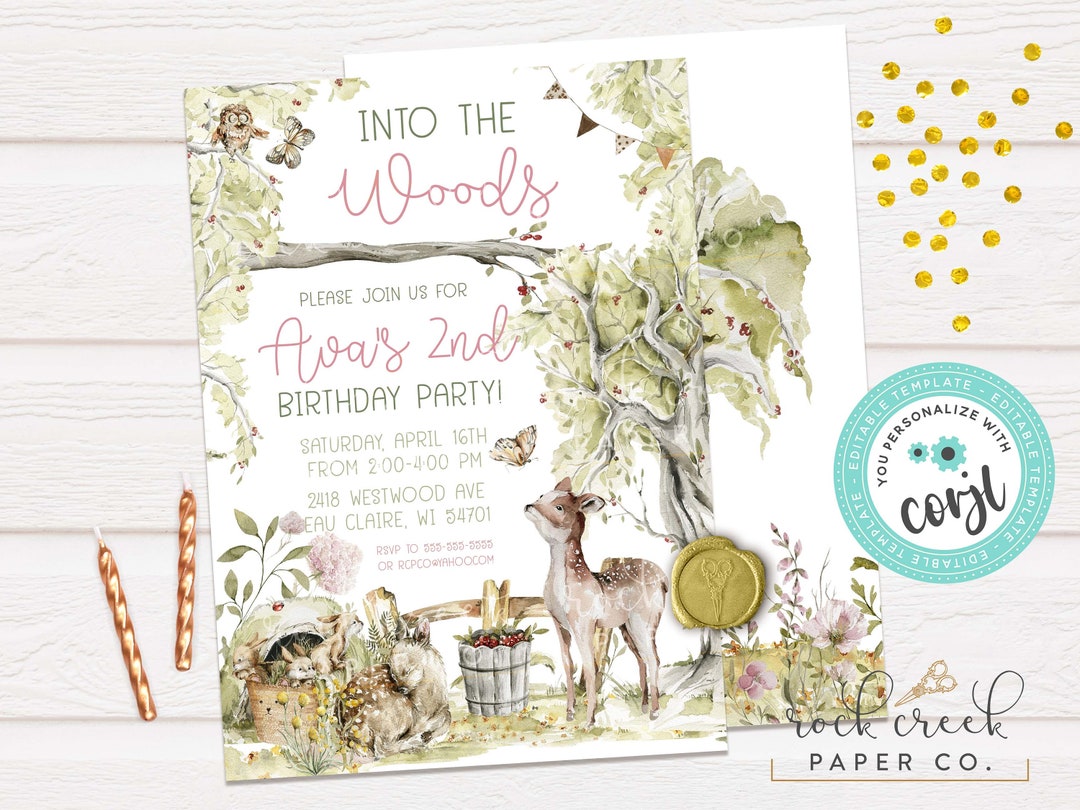 Woodland Animals Birthday Invitation, Into the Woods Party, First ...