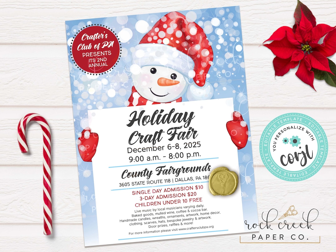 Snowman Craft Fair Flyer, Christmas Craft Fair Flyer, Christmas Bazaar ...