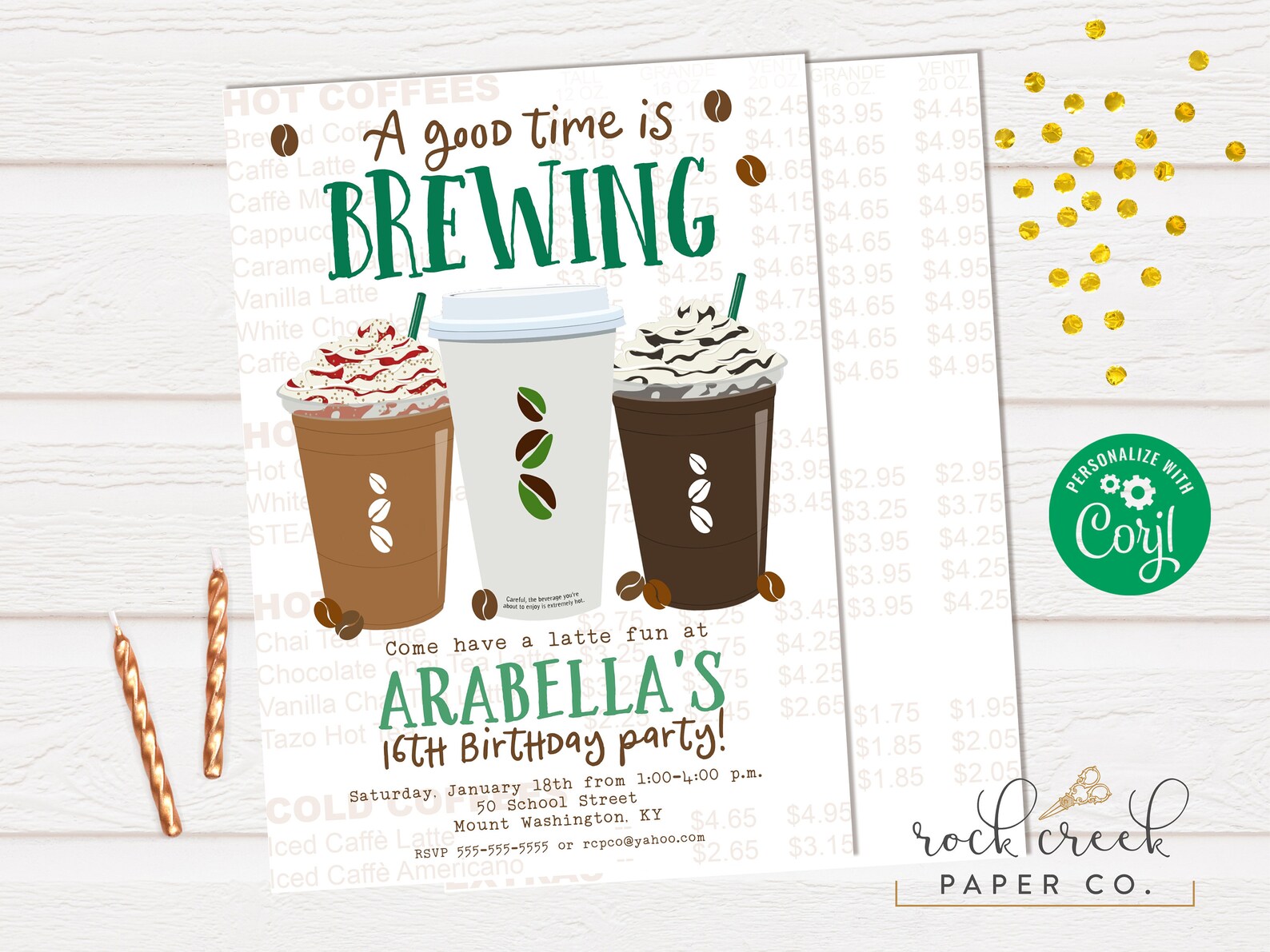 Coffee Birthday Invitation Latte Fun Birthday Invitation - Etsy