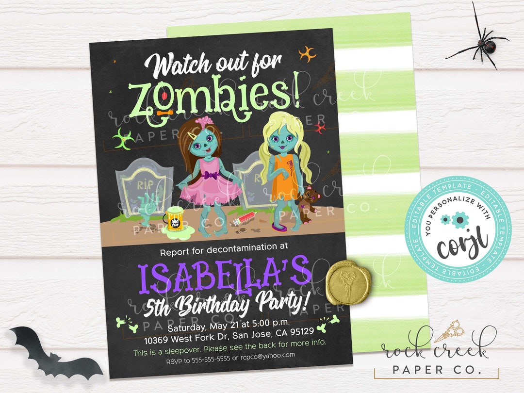 Zombie Birthday Invitation, Zombie Boy Party, Zombie Girl Party ...