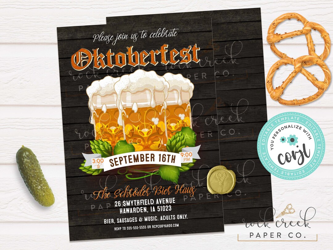 Oktoberfest Beer Mug Invitation, Biergarten Party, Beer Stein ...