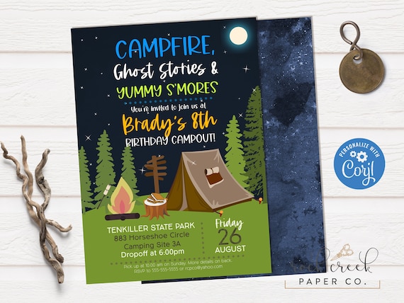 Camping Birthday Invitation, Bonfire Birthday Invitation, Tent Campout ...