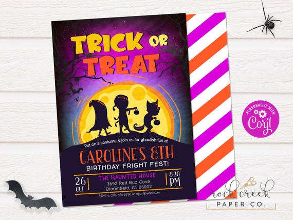 Trick or Treat Birthday Invitation, Halloween Party, Fright Night Party ...