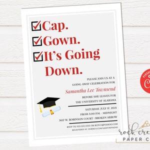 Cap & Gown College Send Off Invitation Going Away Party | Etsy