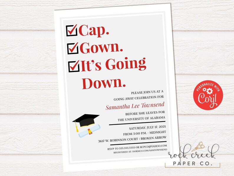 Cap & Gown College Send off Invitation Going Away Party - Etsy
